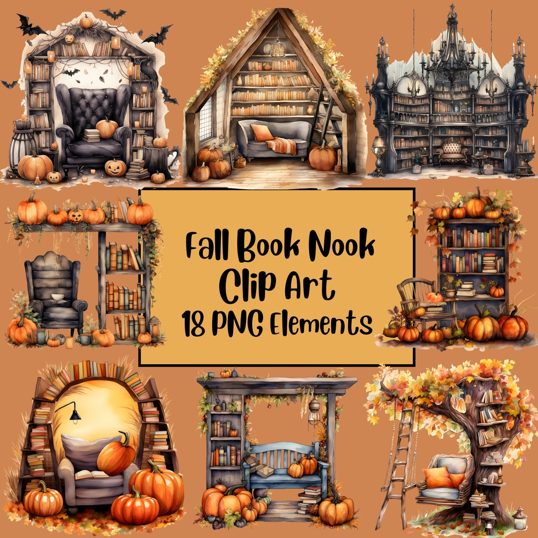 Watercolor Reading Nook Clipart Bundle PNG, Cozy Autumn Fall, Home ...