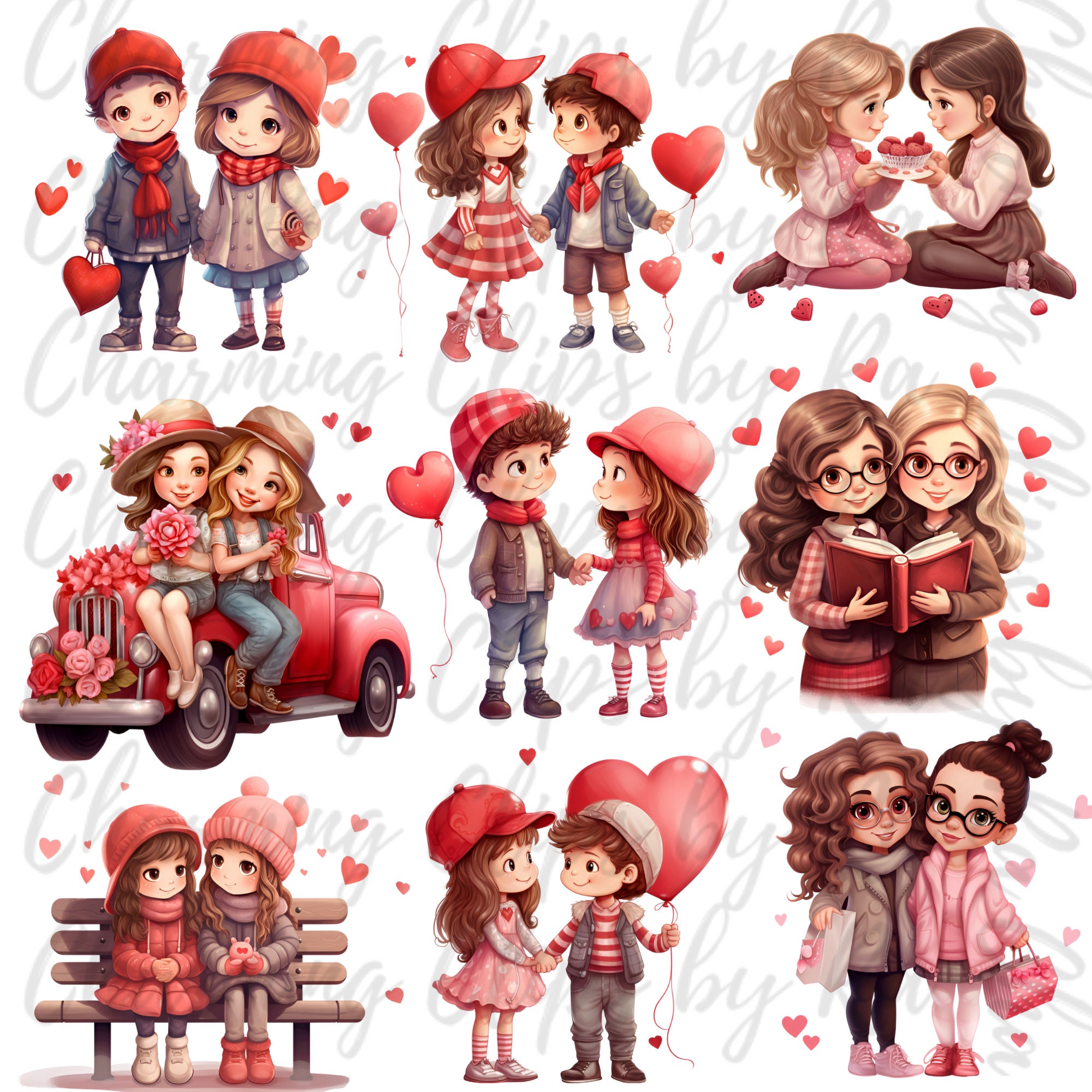 Best Friends Clipart, Valentines PNG Bundle, Romantic Clipart, Cute ...