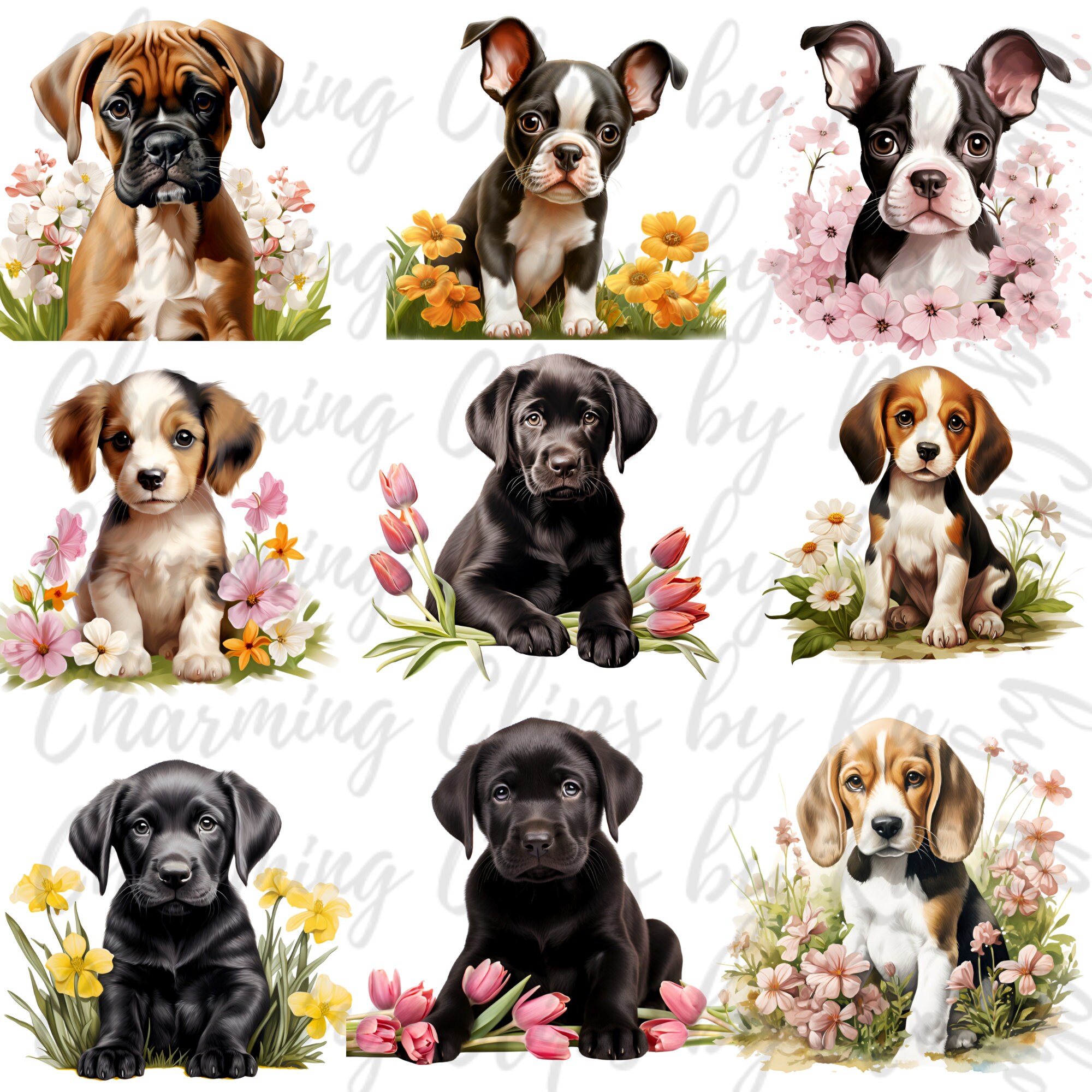 Puppy Clipart Bundle, Cute Puppy Clipart, Dogs Clipart, Watercolor Cute ...