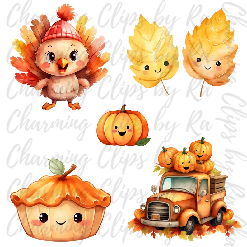 Kawaii Autumn Clipart, Falling Leaves Clipart, Colorful Fall Clipart ...