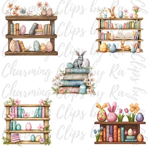 Watercolor Easter Bookcase Clipart, Easter Bookshelf Bundle, Library ...
