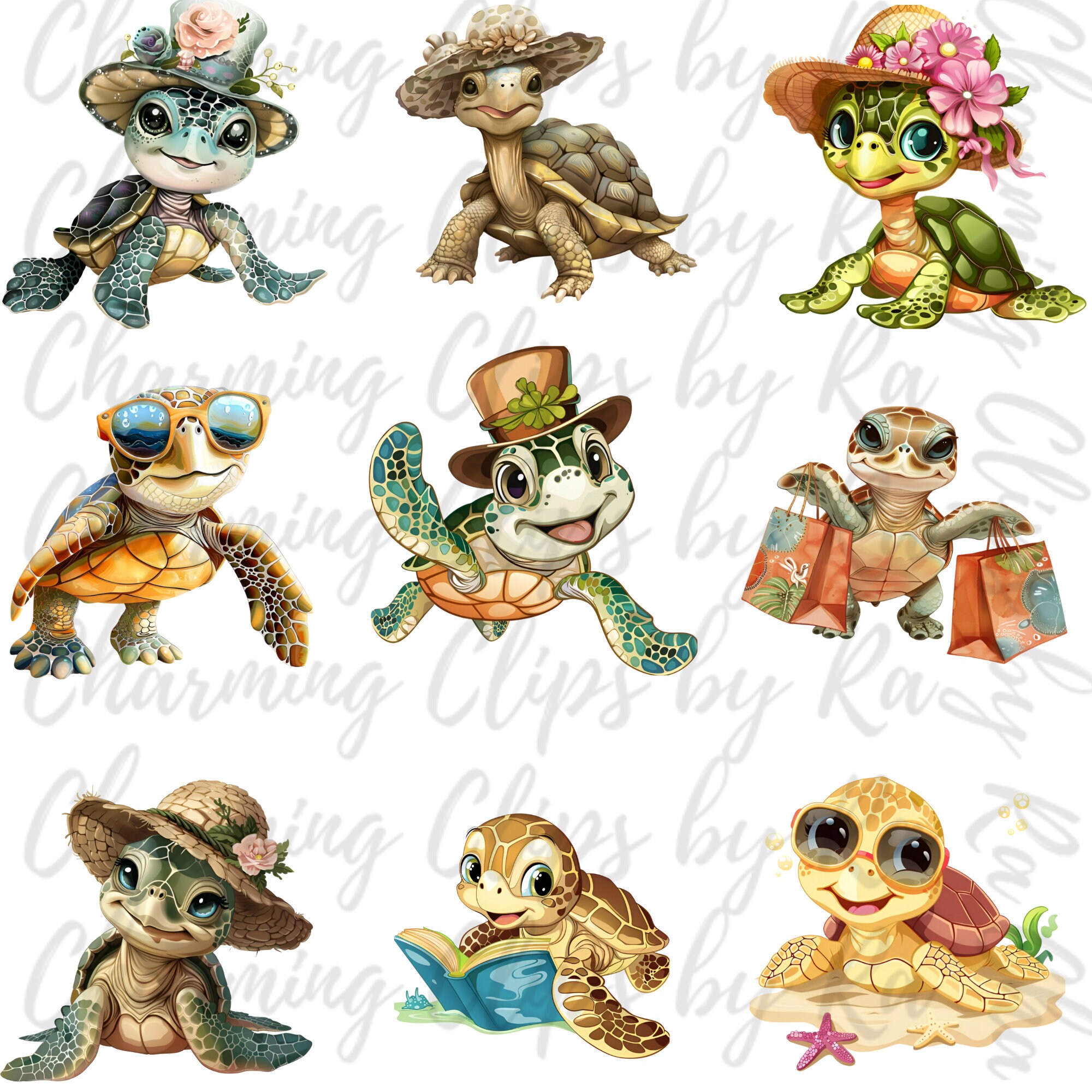 Cute Sea Turtle Clipart Baby Turtle Clipart Cute Undersea Seasonal Clip ...