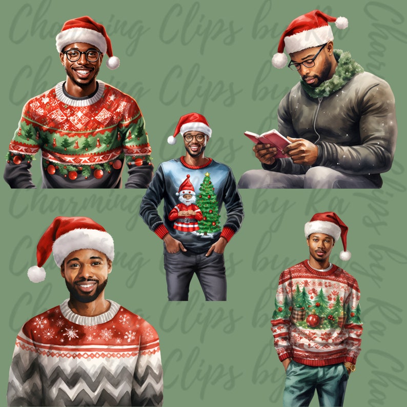 Black Man Christmas Watercolor Clipart, Husband Clipart, Afro Man ...