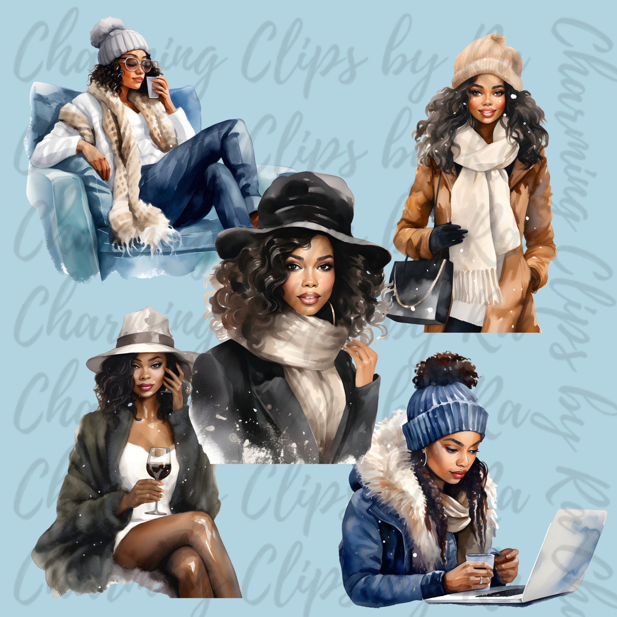 Watercolor Winter Black Girl Clipart Png, Fashion Girl Clipart, African ...