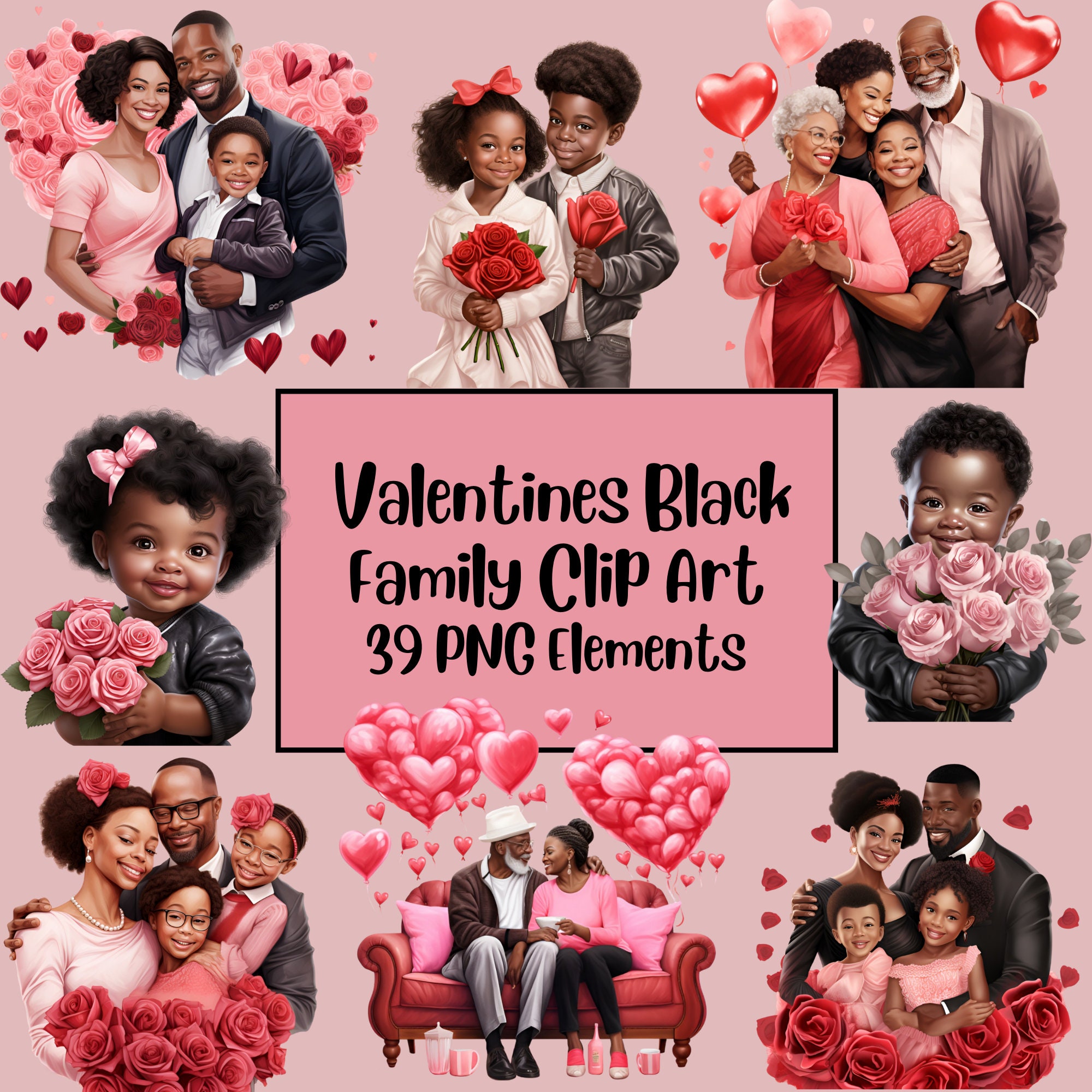 Valentine's Day Black Family Clipart PNG Bundle, Husband, Boyfriend ...