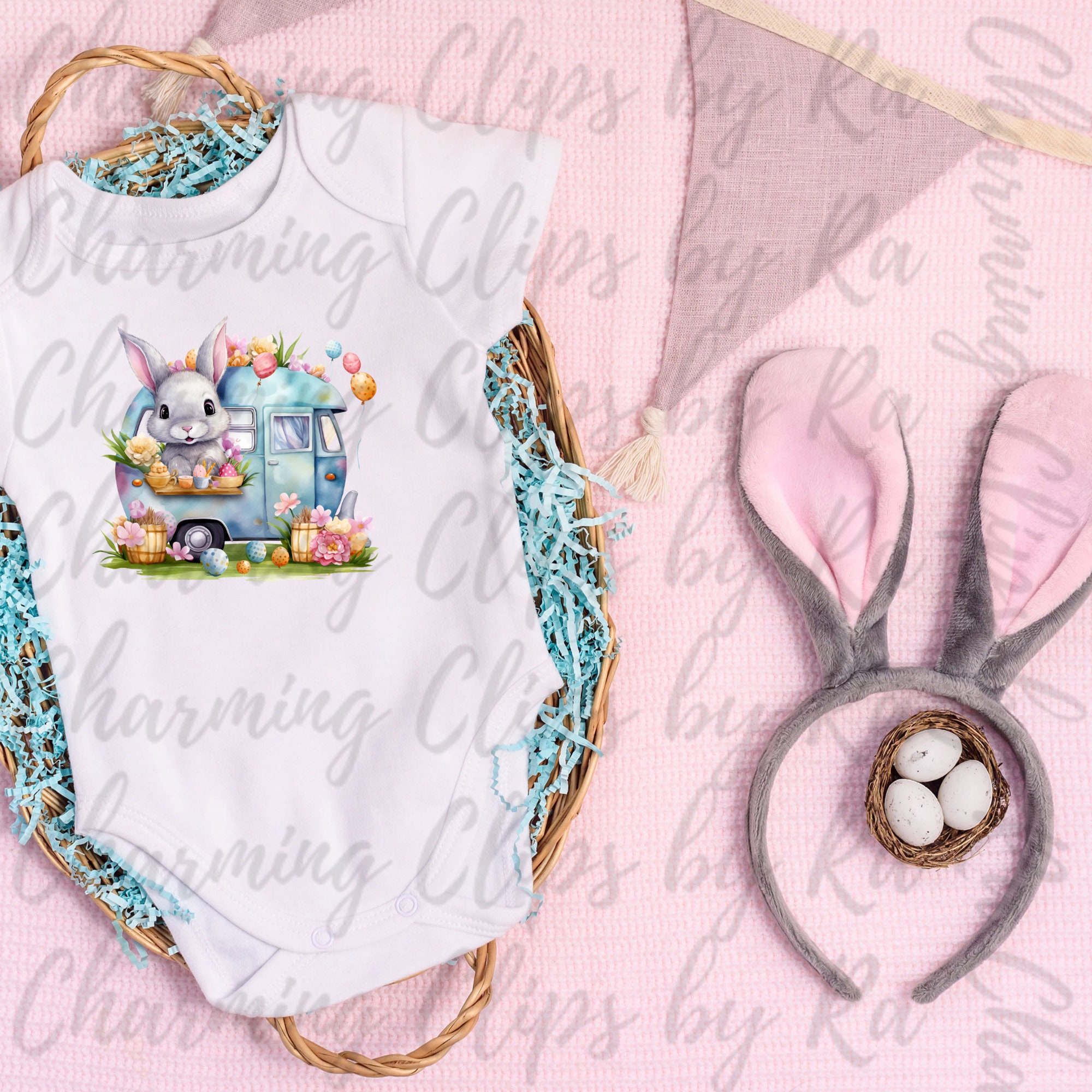 Cute Easter Bunny Clipart, Camper PNG Bundle, Campervan Life, Spring ...