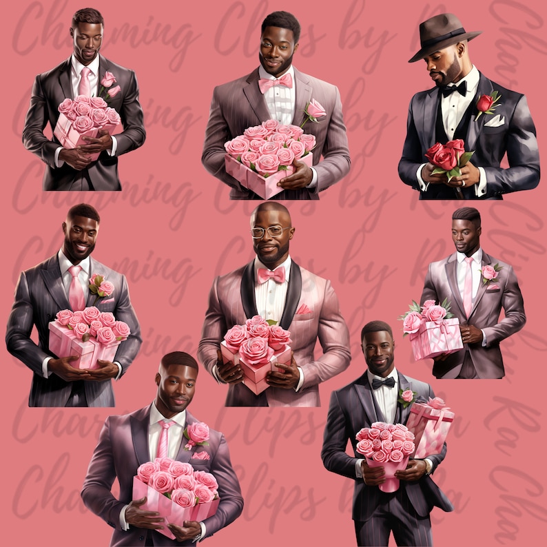 Black Man Valentines Watercolor Clipart, Husband Clipart, Afro Man ...