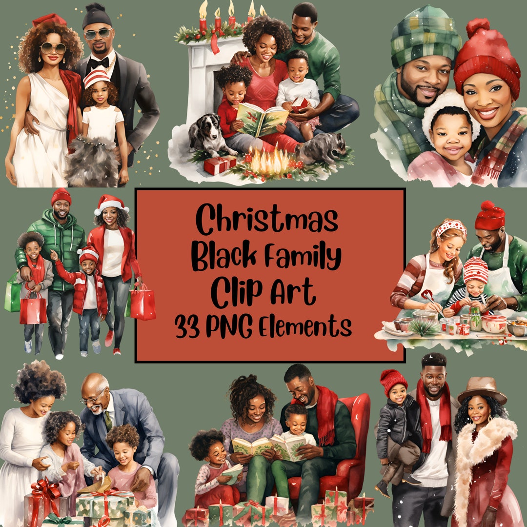Watercolor Christmas Black Family Clipart PNG, Festive, Holiday Clipart ...