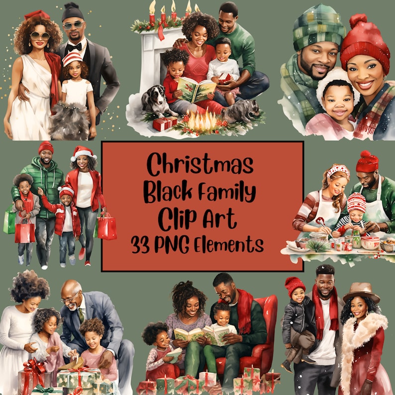 Watercolor Christmas Black Family Clipart PNG, Festive, Holiday Clipart ...