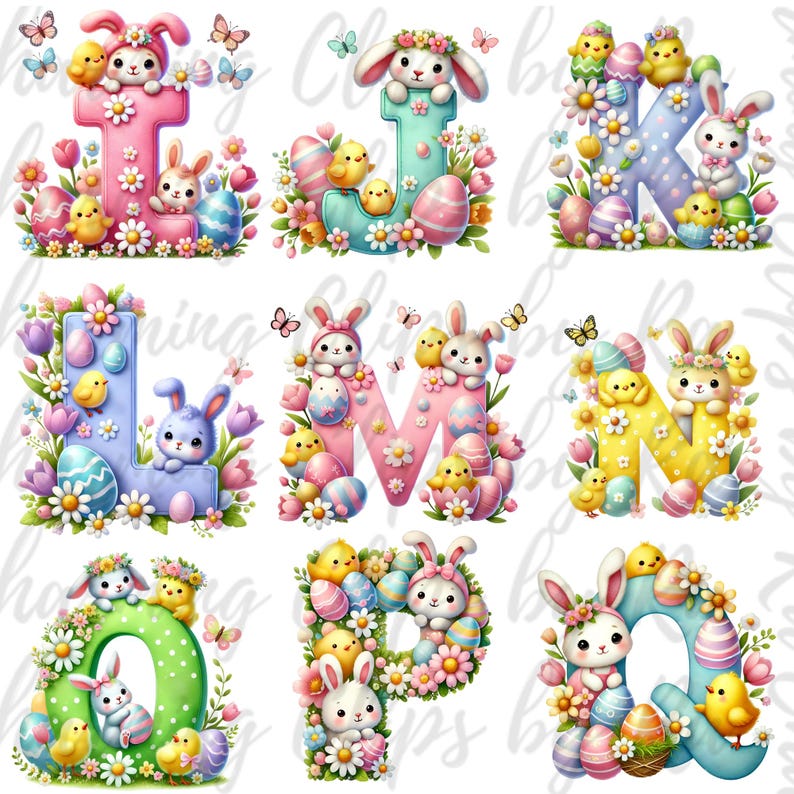 Easter Alphabet PNG Set, Easter Cottagecore Doodle Letters, Bunny ...