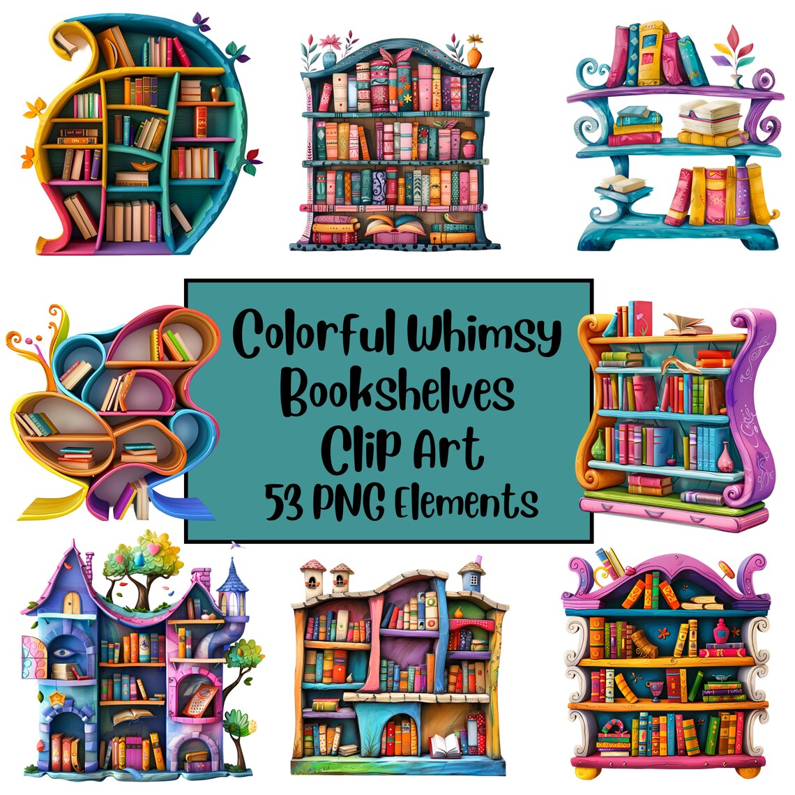 Bookshelf Clipart, Bookcase Clipart, Stacked Book, Cozy Bookworms ...