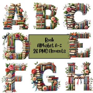 Book Alphabet Clipart Set, Bookish Graphics, Book Lovers Clipart ...