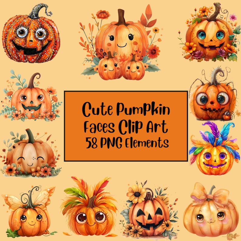 Cute Pumpkin Faces Clipart, Decorative Pumpkin Clipart, Pumpkin Clipart ...