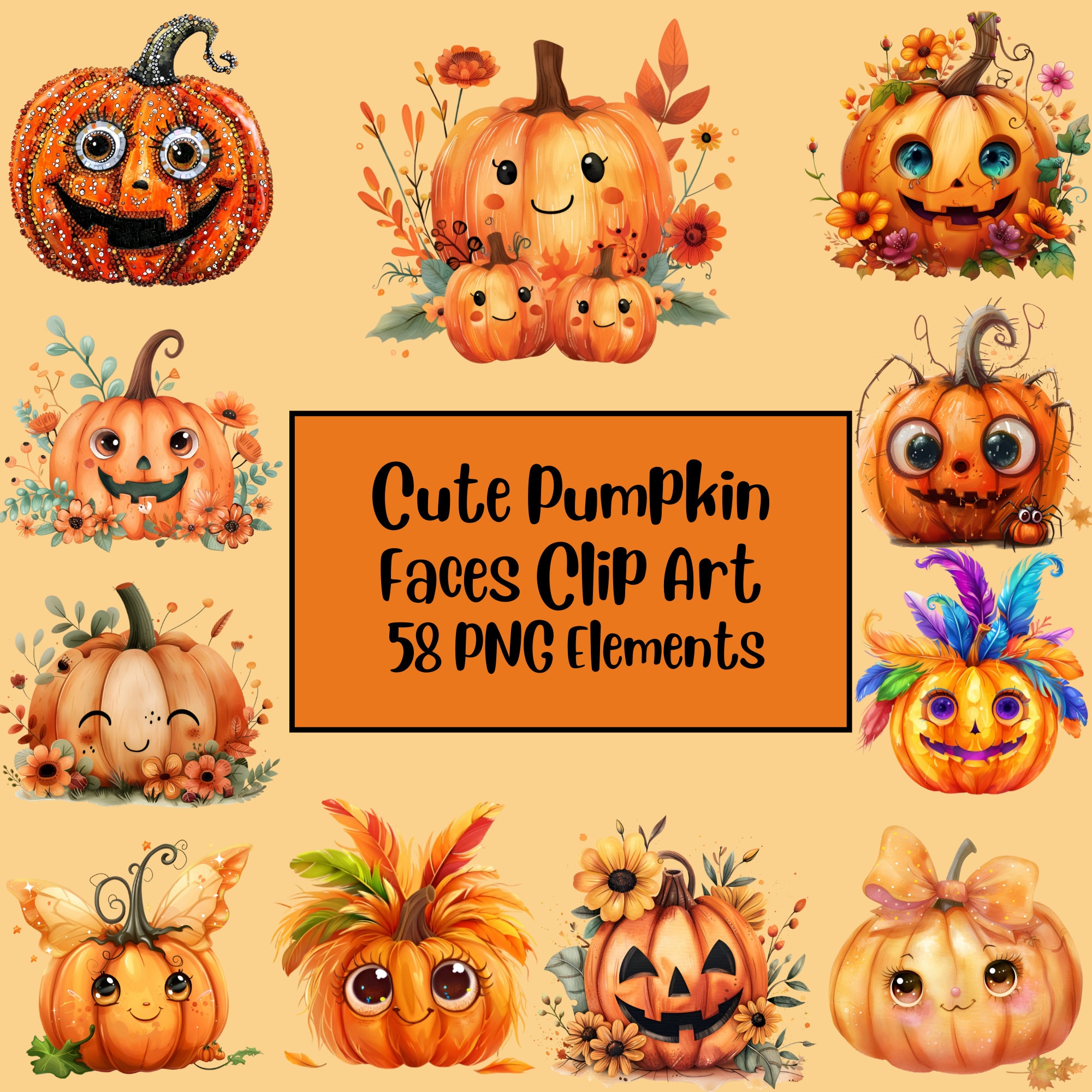 Cute Pumpkin Faces Clipart, Decorative Pumpkin Clipart, Pumpkin Clipart ...