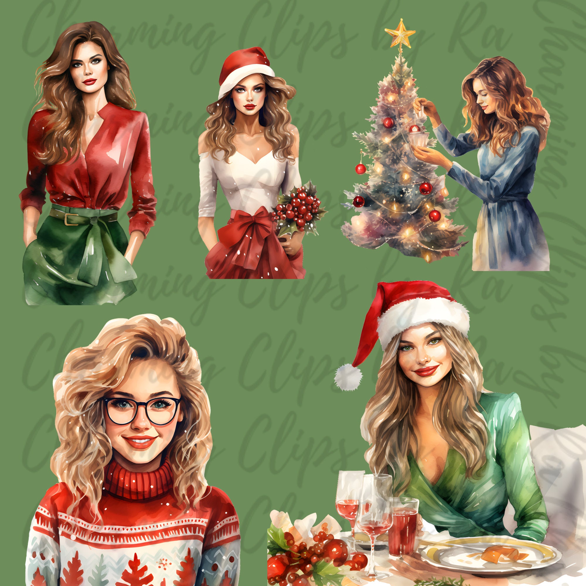 Watercolor Christmas Women Clipart PNG, Festive, Holiday Clipart, Woman ...