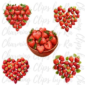 Strawberry Hearts Clipart, Valentine Bundle, Fruitful Strawberry, Heart ...