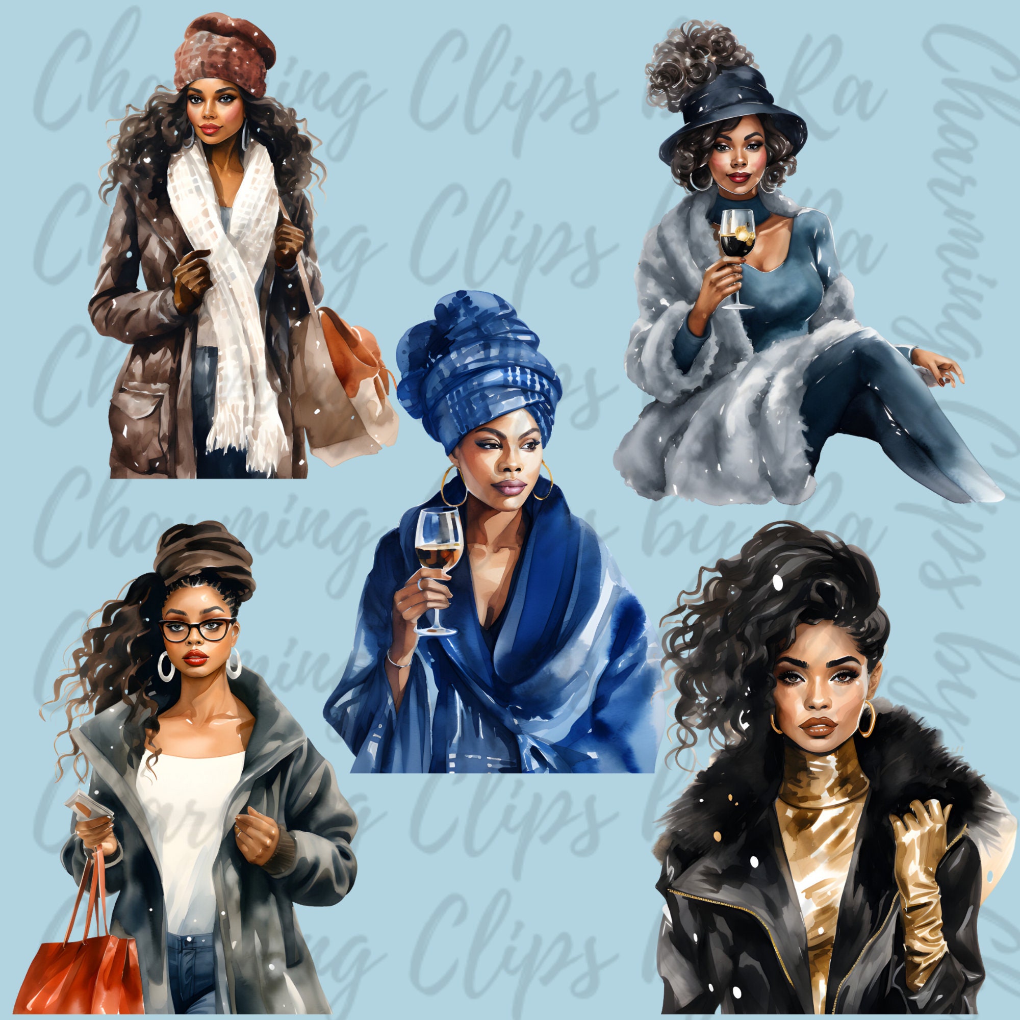 Watercolor Winter Black Girl Clipart Png, Fashion Girl Clipart, African ...