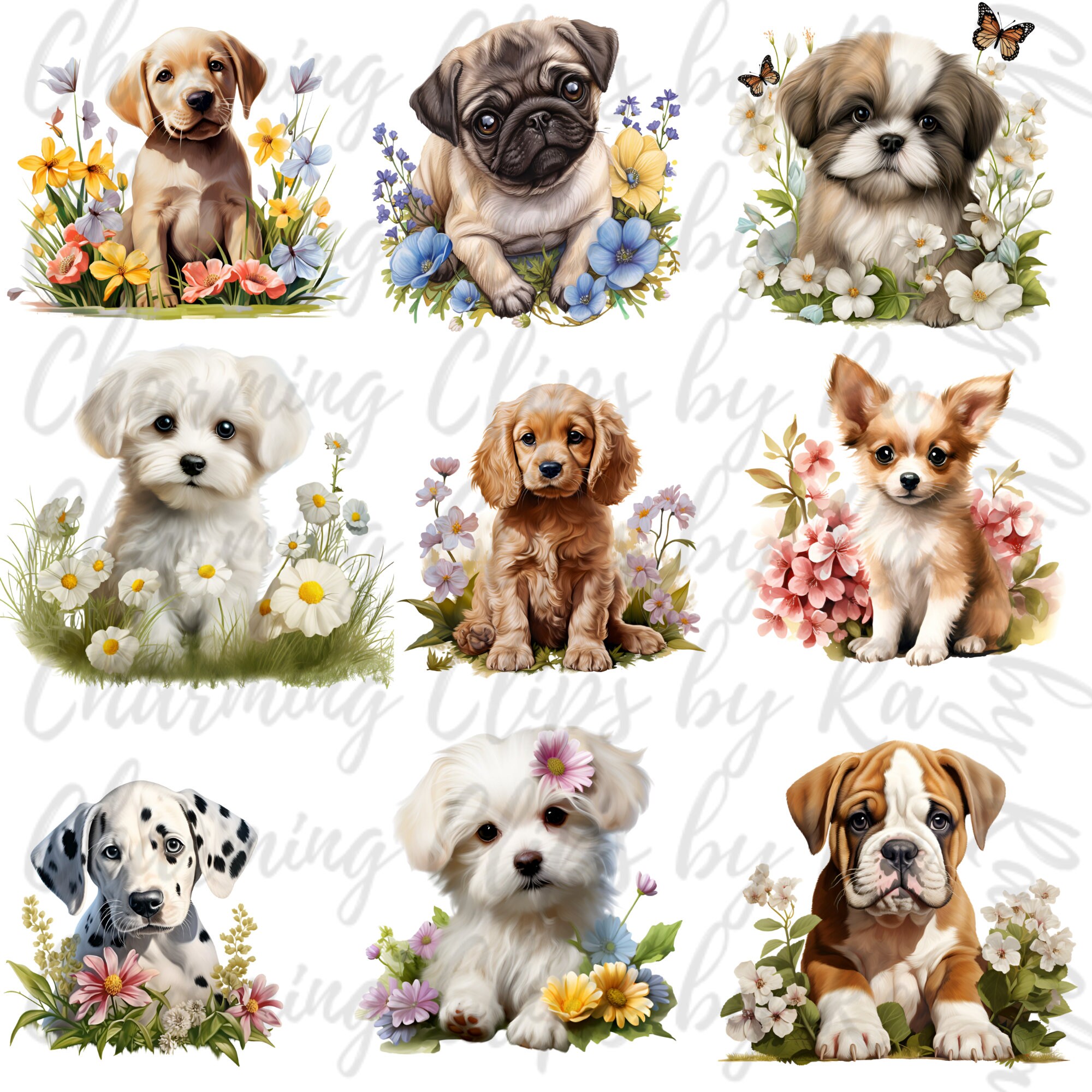 Puppy Clipart Bundle, Cute Puppy Clipart, Dogs Clipart, Watercolor Cute ...
