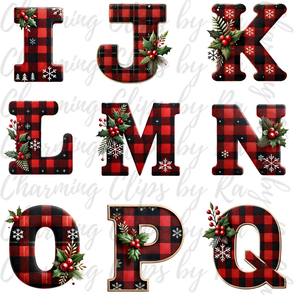 Christmas Alphabet PNG Bundle, Red Plaid Buffalo PNG, Christmas Letters ...