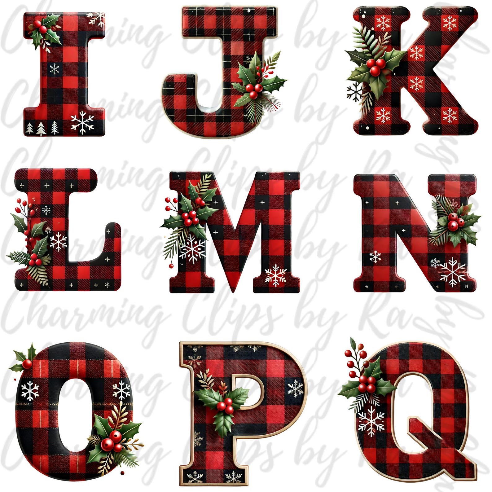 Christmas Alphabet PNG Bundle, Red Plaid Buffalo PNG, Christmas Letters ...
