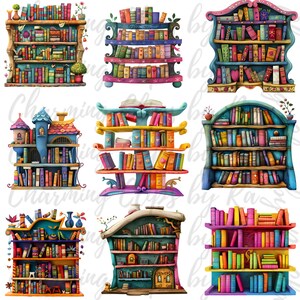 Bookshelf Clipart, Bookcase Clipart, Stacked Book, Cozy Bookworms ...