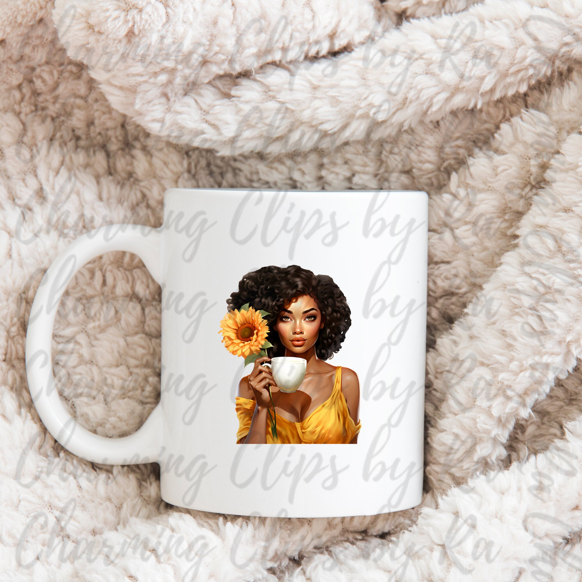 Black Woman Sunflower Clipart Bundle, Floral PNG, Black Clipart, Afro ...