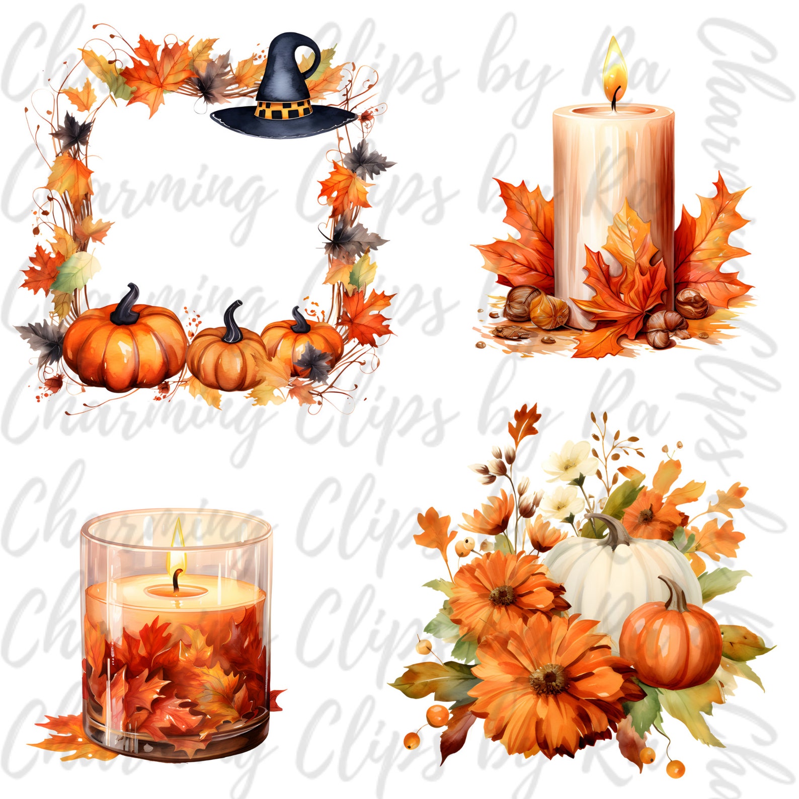 Fall Vibe Clipart, Autumn Clipart, Fall Floral, Fall Wreath, Autumn ...