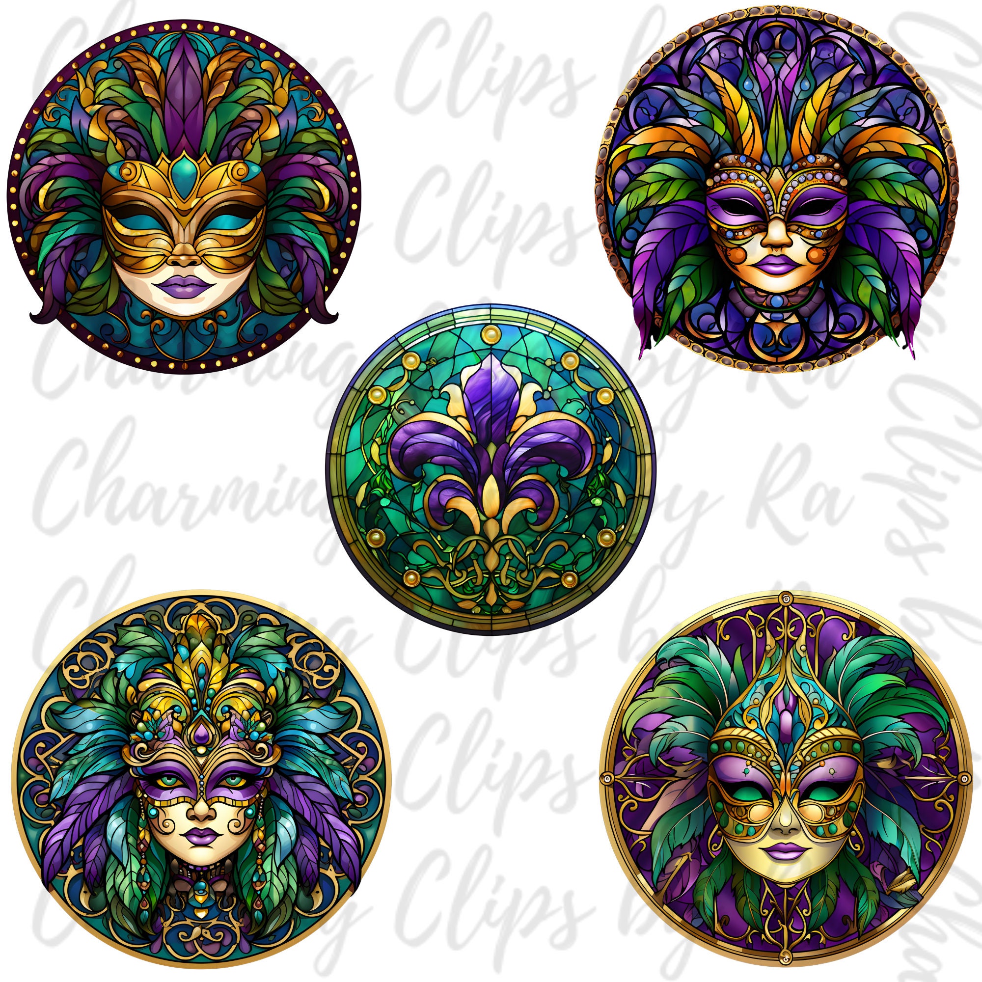 Mardi Gras Stained Glass Round Clipart, Mardi Gras Mask PNG, Window ...