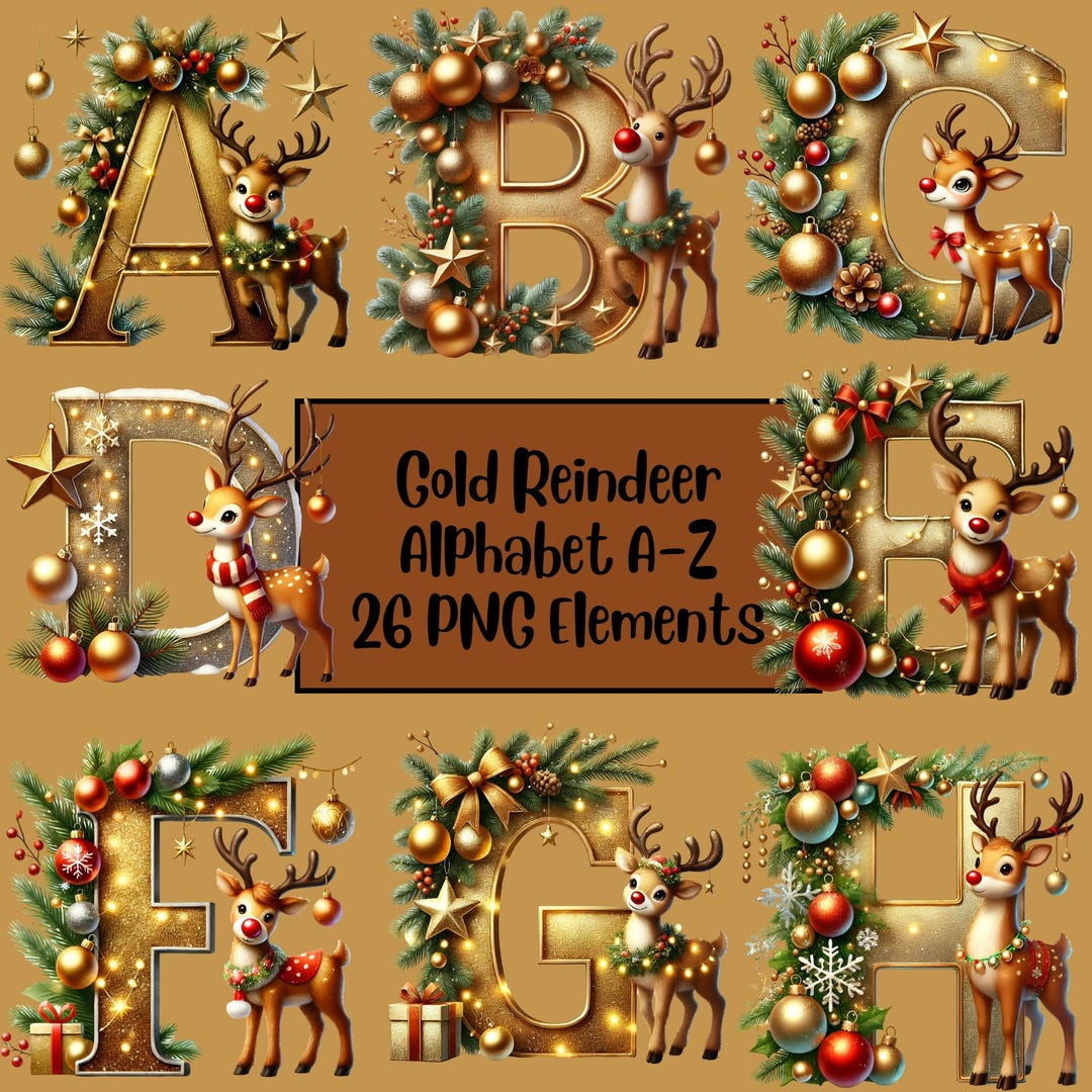 Christmas Alphabet PNG, Reindeer Clipart, Reindeer Alphabet, Christmas ...