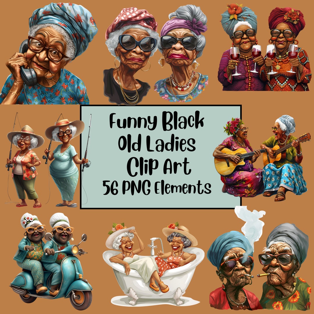 Funny Old Ladies Clipart, Elderly Clipart, Cute Grandma, Old Ladies PNG Bundle, Cheerful Old ...