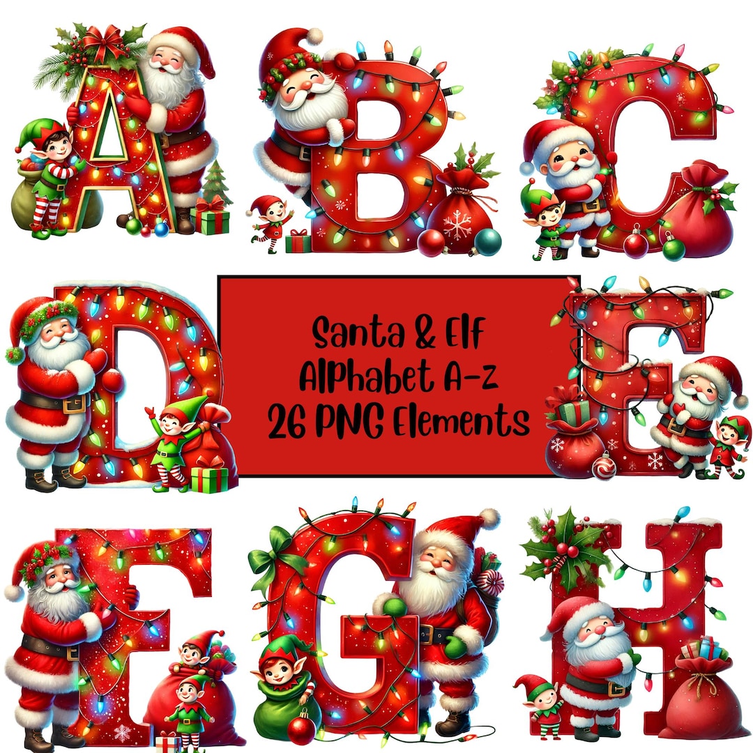 Christmas Alphabet PNG, Santa Letters Clipart, Santa Alphabet, Elf ...
