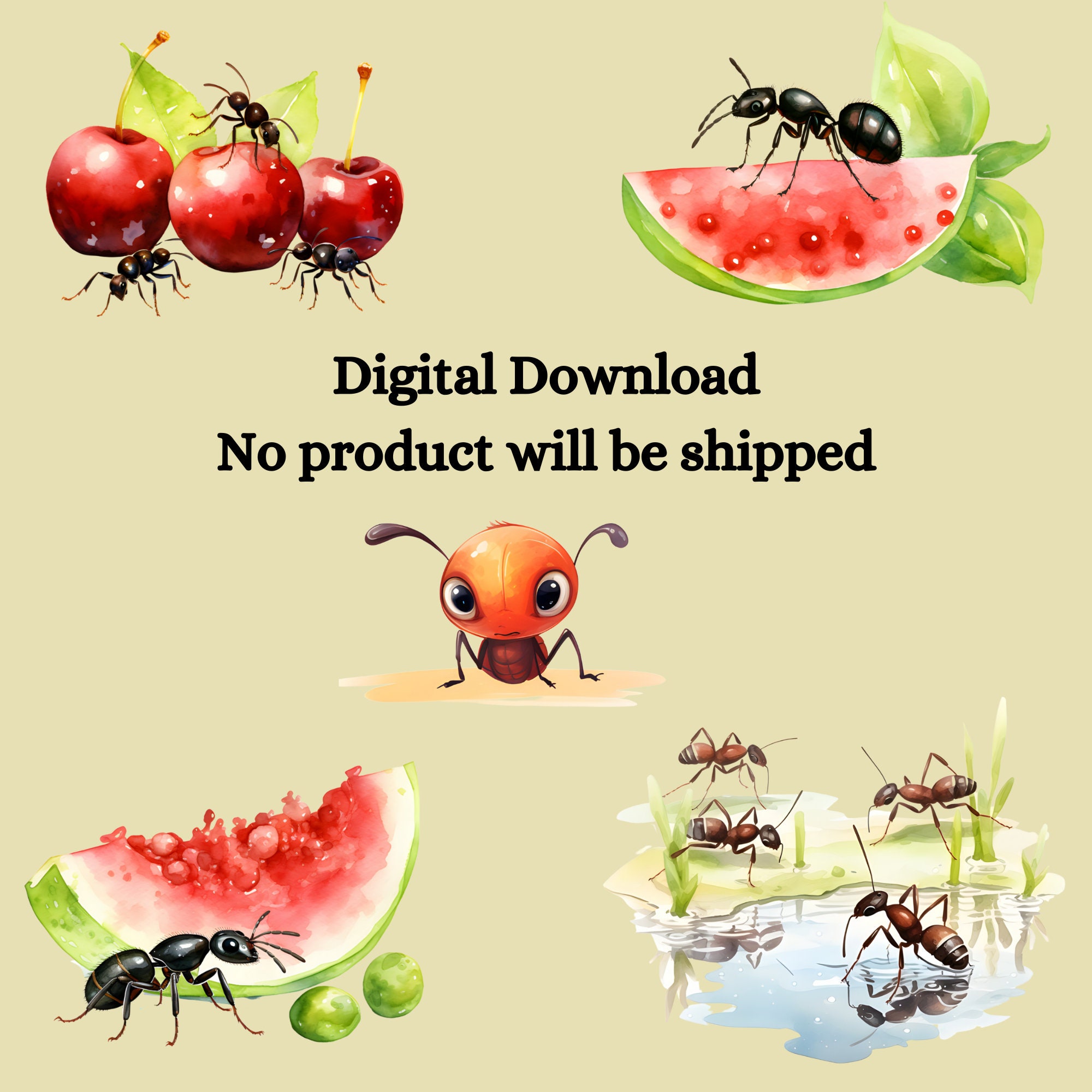 Watercolor Clipart Ant, Sublimination, Ant PNG, Children, Kids, Cute ...