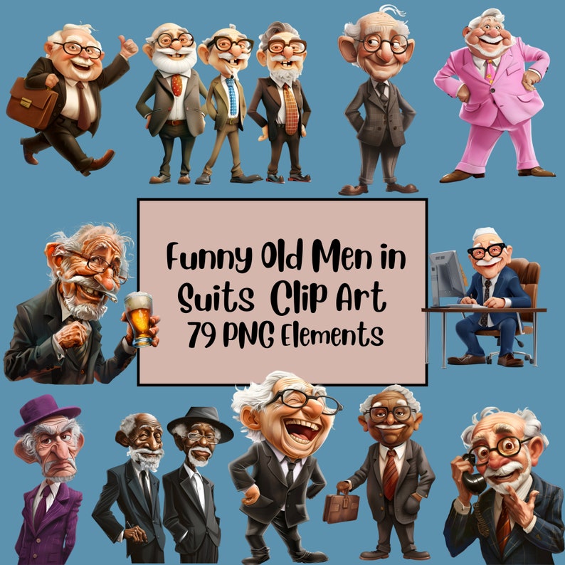 Funny Old Man Clipart, Elderly Clipart, Grandpa Clipart, Grandfather, Business Man, Funny Old ...