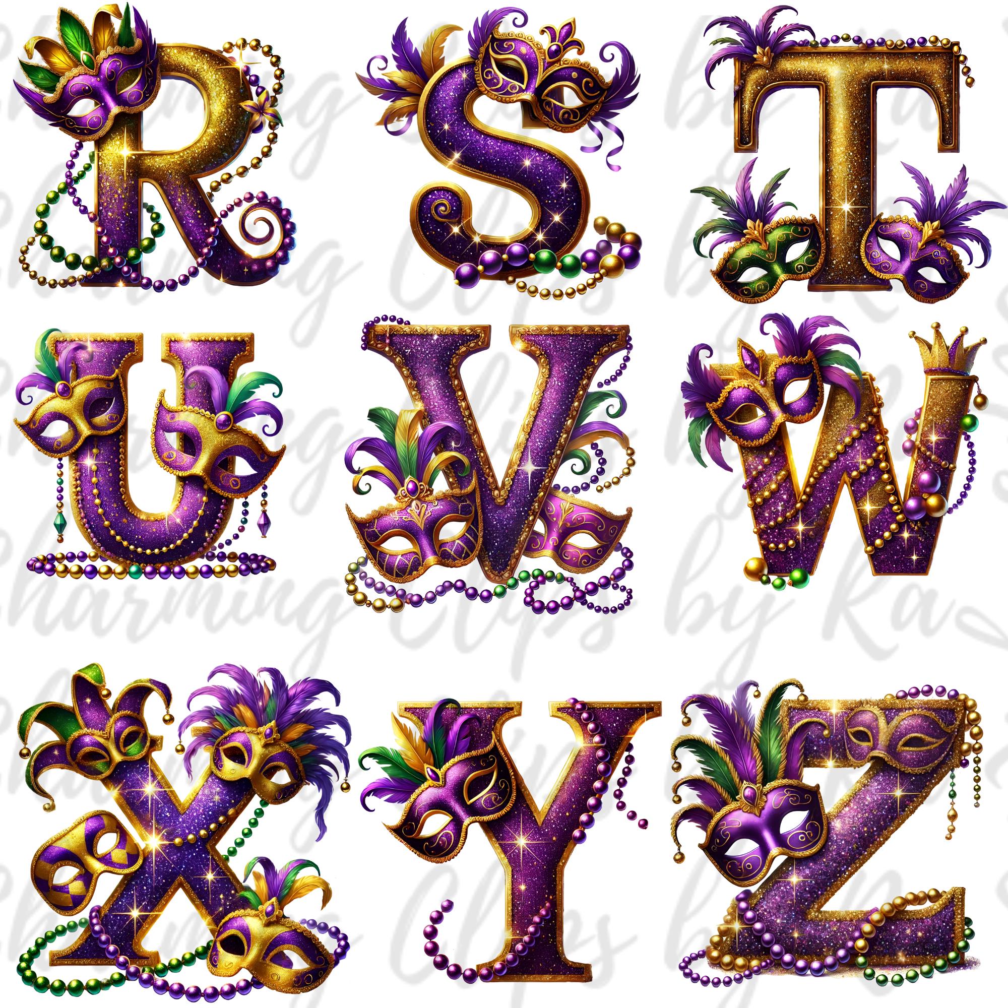 Mardi Gras Alphabet PNG, Mardi Gras Letters, Monogram PNG, Sublimation ...