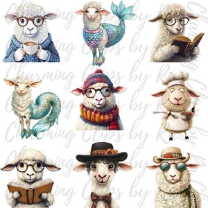 Quirky Sheep Clipart Bundle, Funny Farm Animal Graphics, Cute and Funny ...