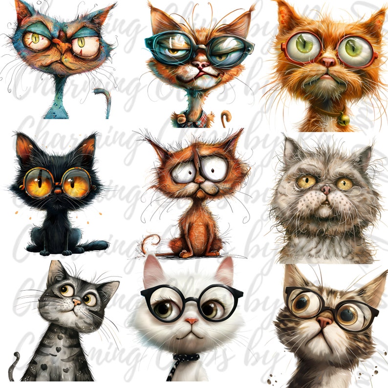 Quirky Cat Clipart Funny and Cute Cat Clipart Cute Cat Portraits ...