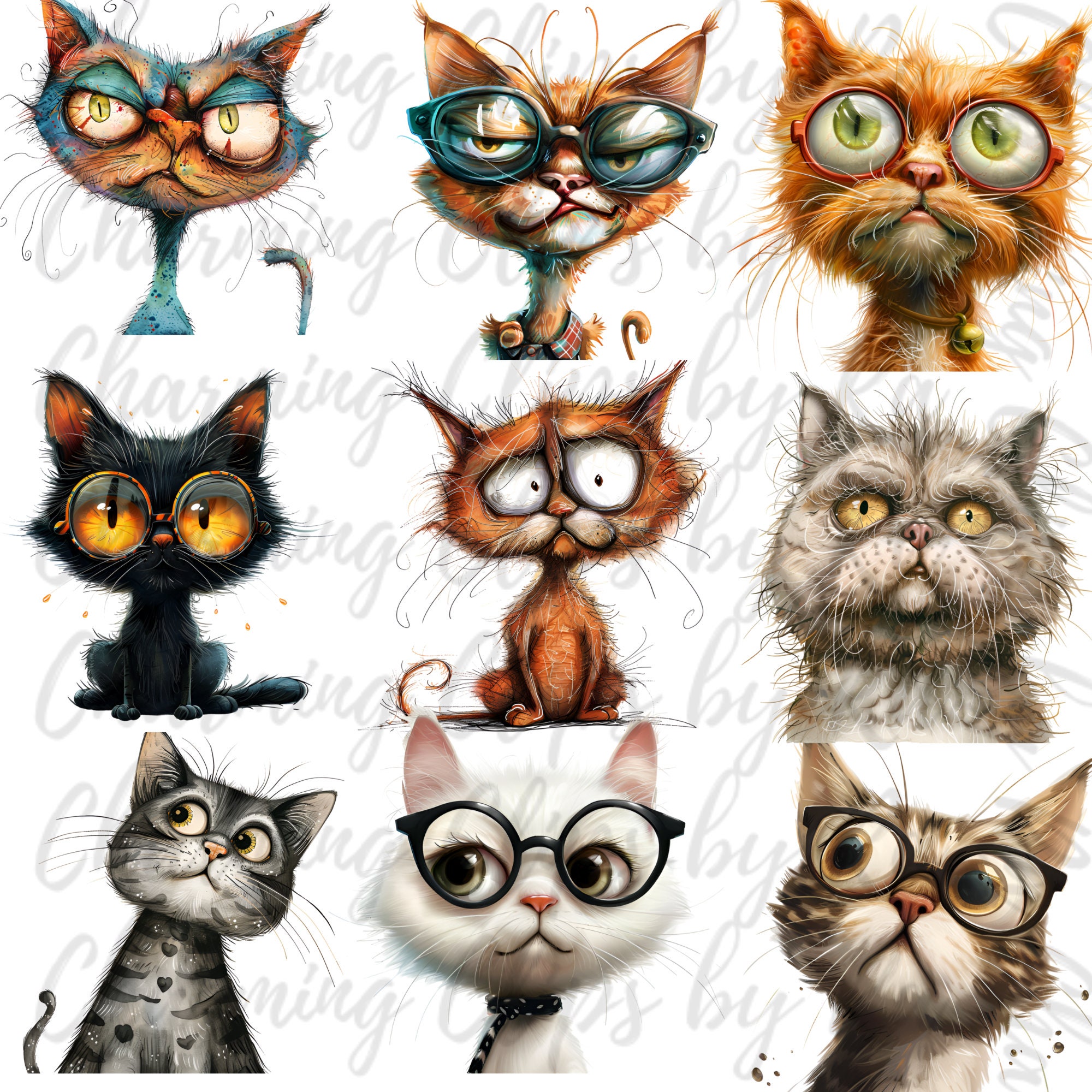 Quirky Cat Clipart Funny and Cute Cat Clipart Cute Cat Portraits ...