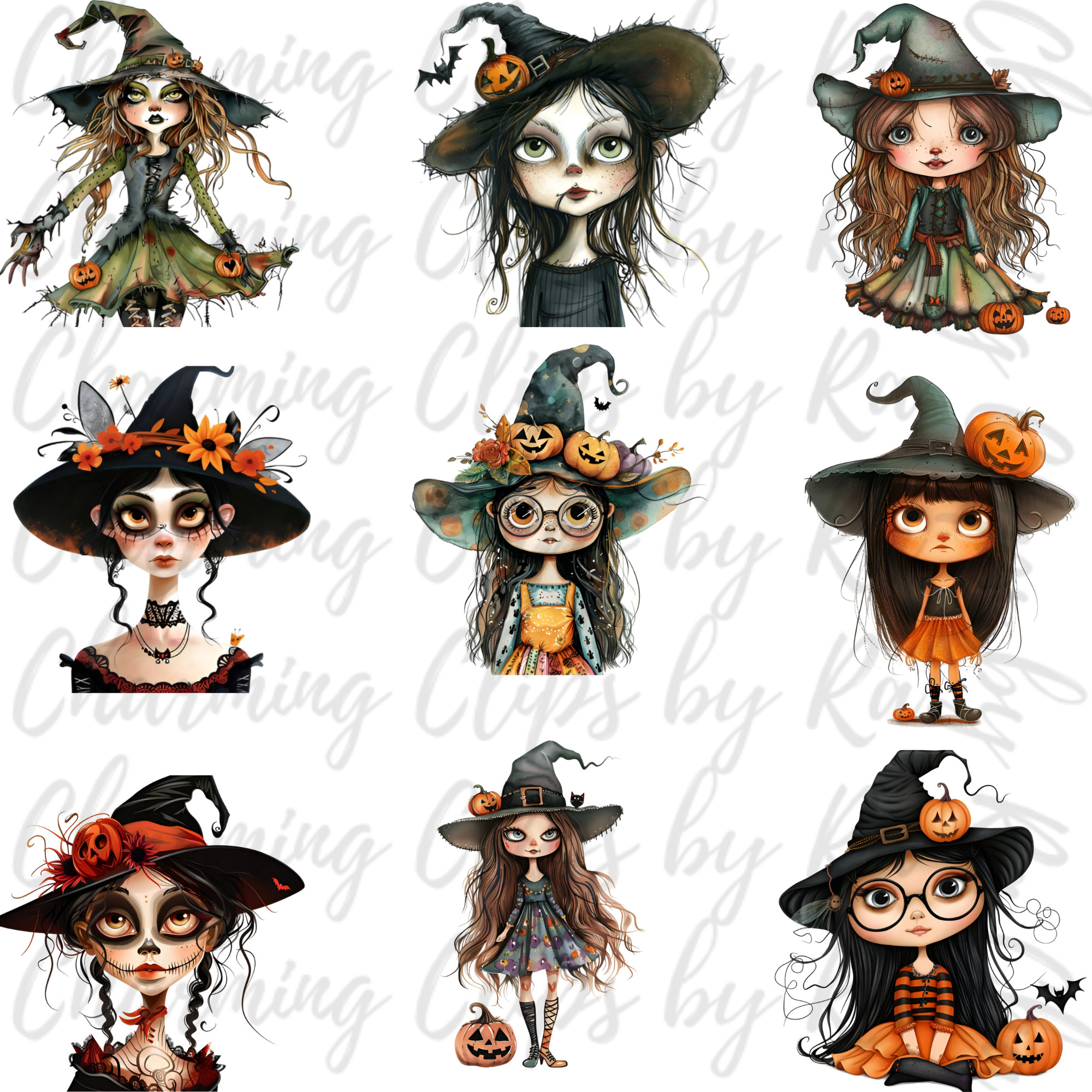 Quirky Girl Clipart, Fall Vibe Clipart, Halloween Clipart, Whimsical ...