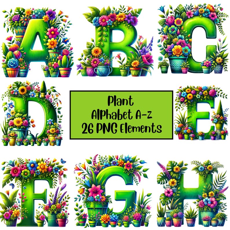 Plant Lover Alphabet, Spring Letter PNG, Potted Plant Alphabet ...