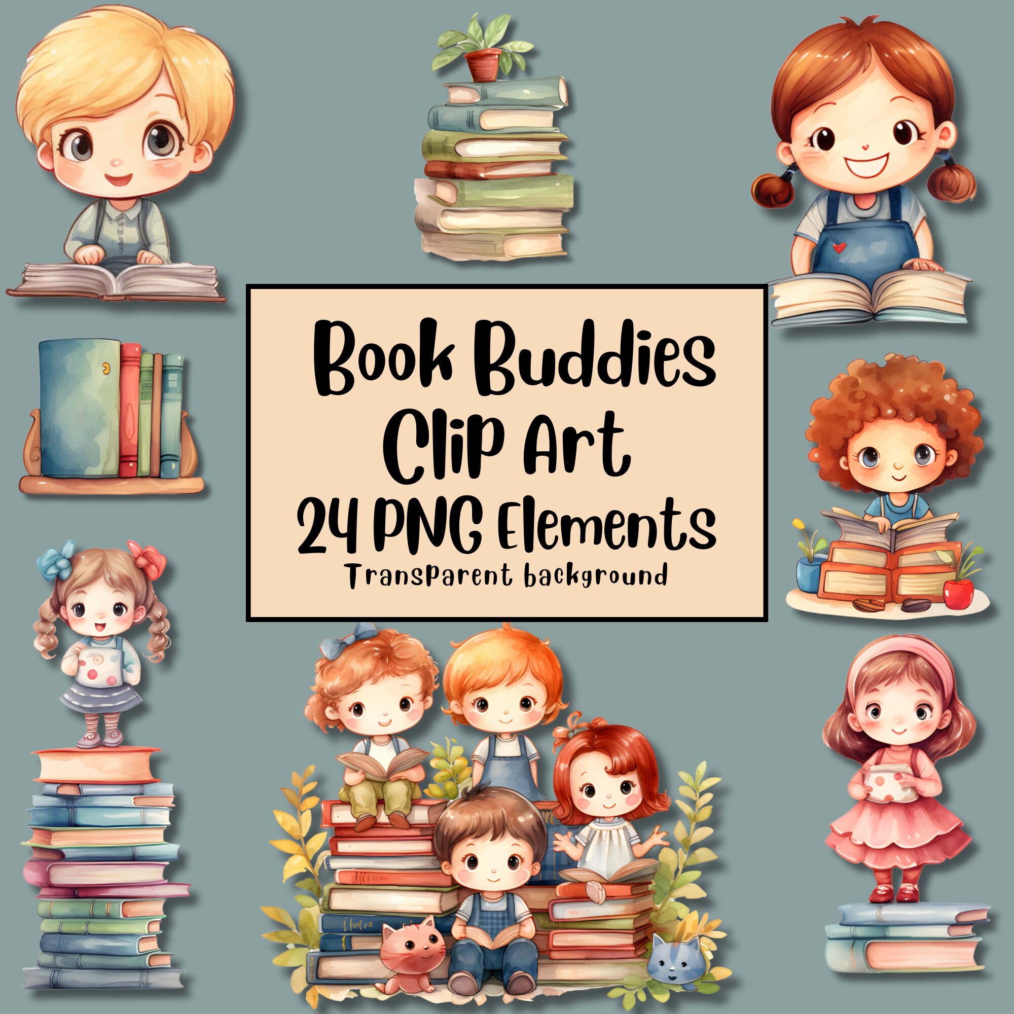 Watercolor Book Kids Clipart, Book Lovers, Book PNG, Back to School ...