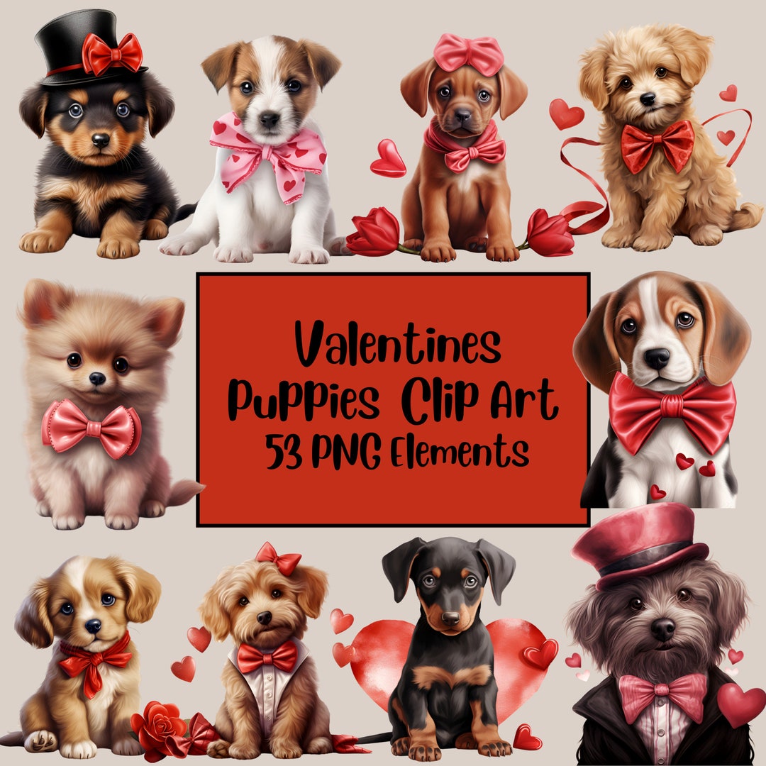 Valentine Dogs PNG Clipart Bundle, Valentines Day PNG, Cute Valentines ...