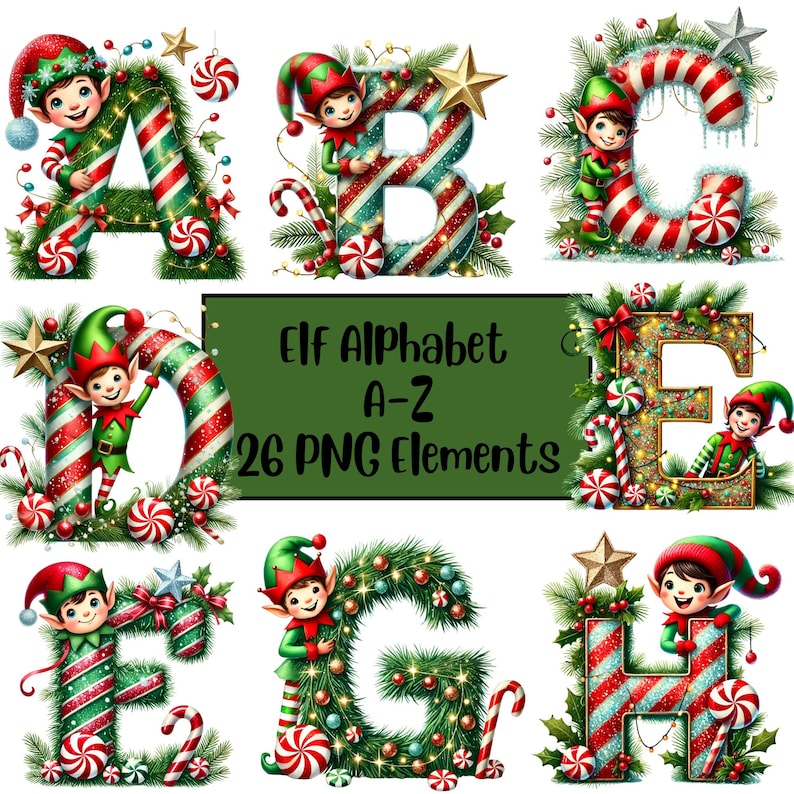 Christmas Alphabet PNG Bundle, Elf Letters PNG, Christmas Letters PNG ...