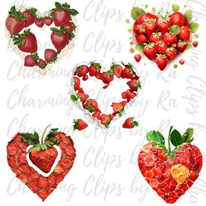 Strawberry Hearts Clipart, Valentine Bundle, Fruitful Strawberry, Heart ...