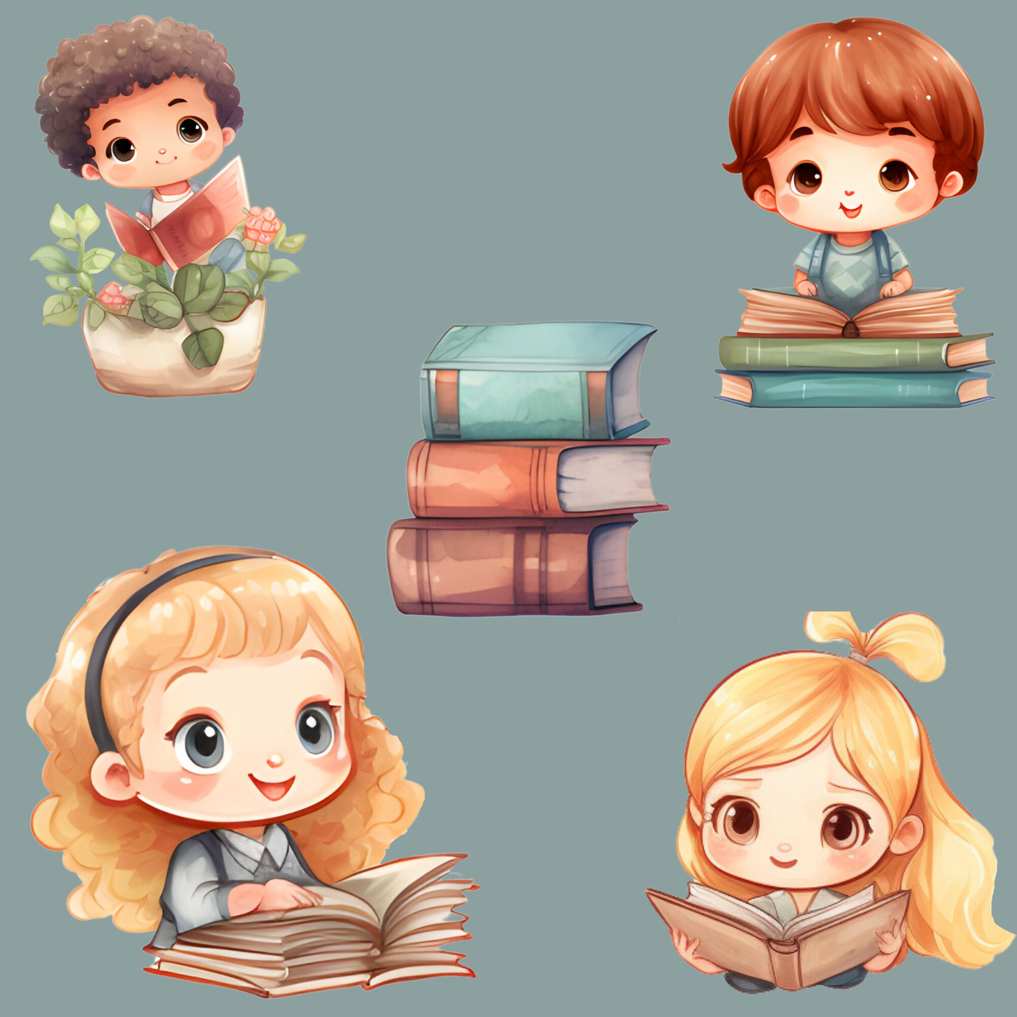 Watercolor Book Kids Clipart, Book Lovers, Book PNG, Back to School ...