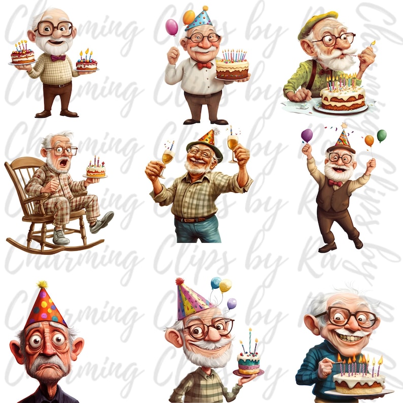 Funny Old Man Clipart, Birthday, Elderly Clipart, Grandpa Clipart ...