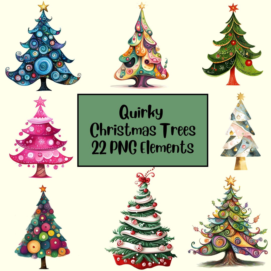 Quirky Christmas Tree Clipart, Whimsical Holiday Graphics, Funny Quirky ...
