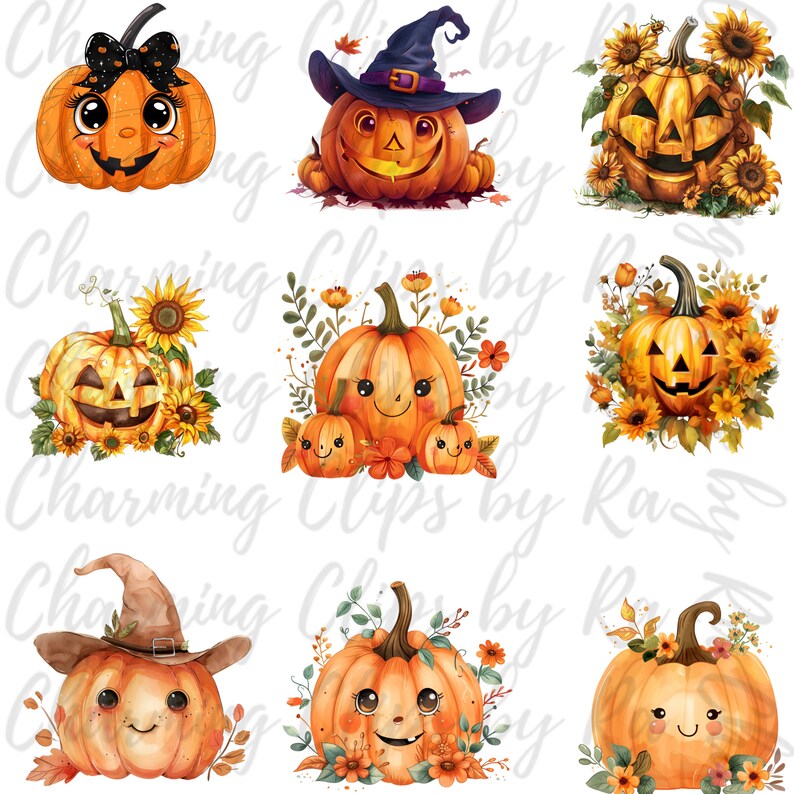 Cute Pumpkin Faces Clipart, Decorative Pumpkin Clipart, Pumpkin Clipart ...