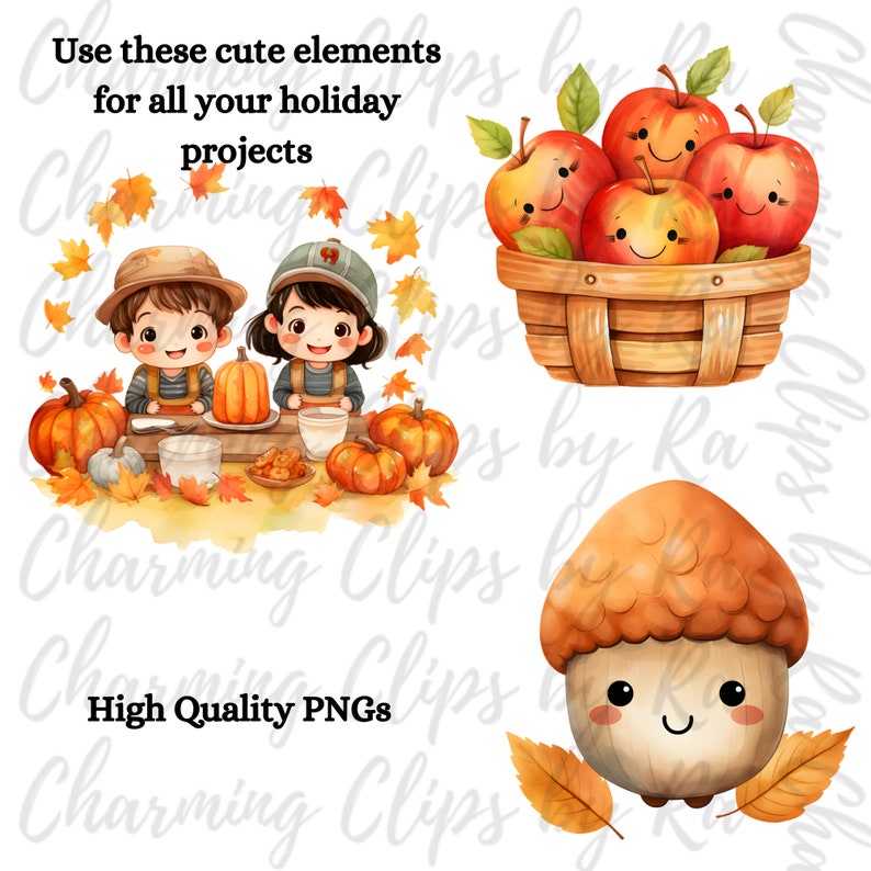 Kawaii Autumn Clipart, Falling Leaves Clipart, Colorful Fall Clipart ...