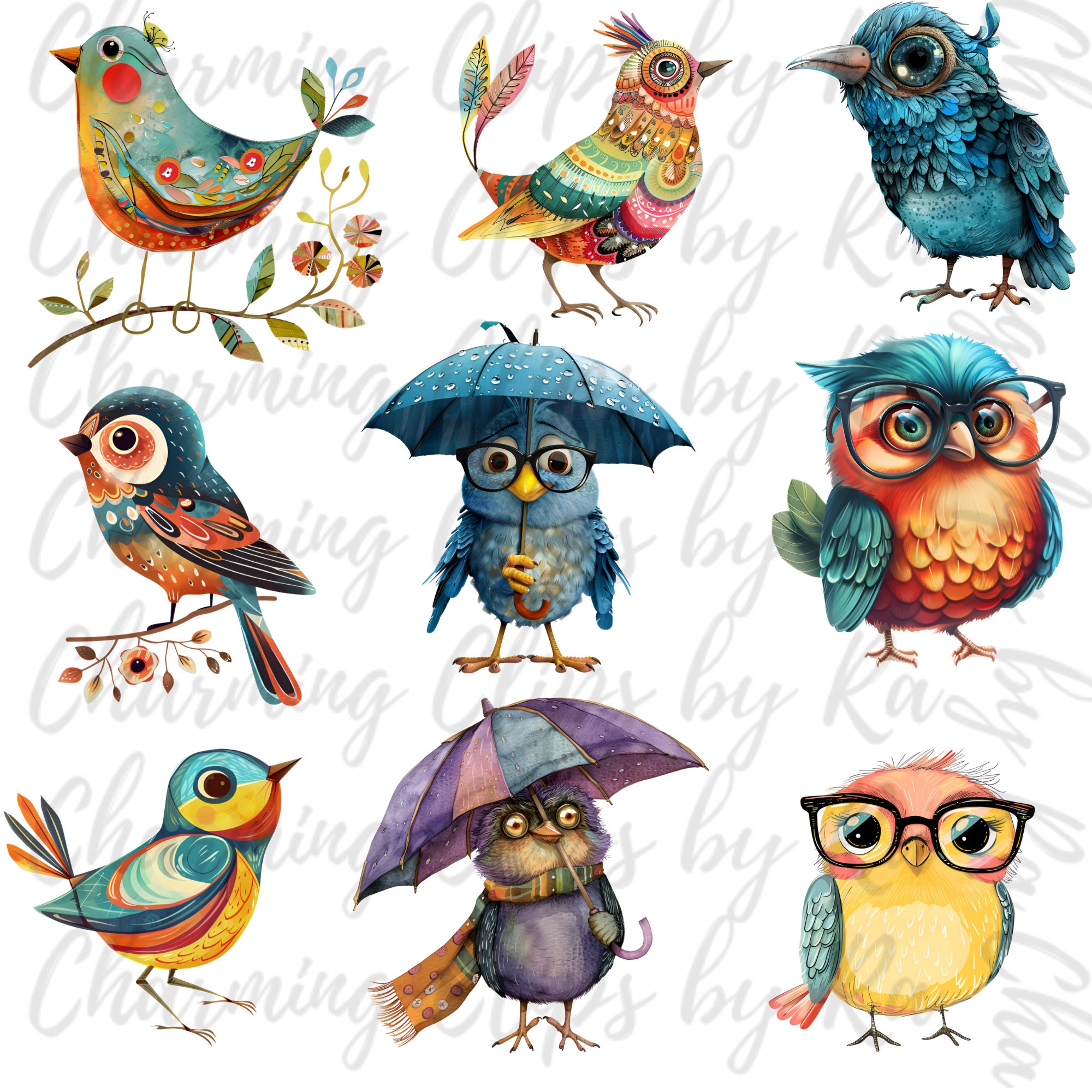 Quirky Bird Clipart | Funny Bird Png | Cute Caricature Birds | Bird ...