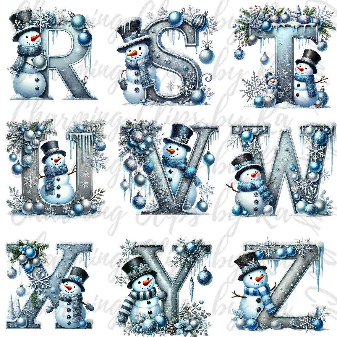 Christmas Alphabet PNG Bundle, Snowman Letters PNG, Christmas Snowman ...